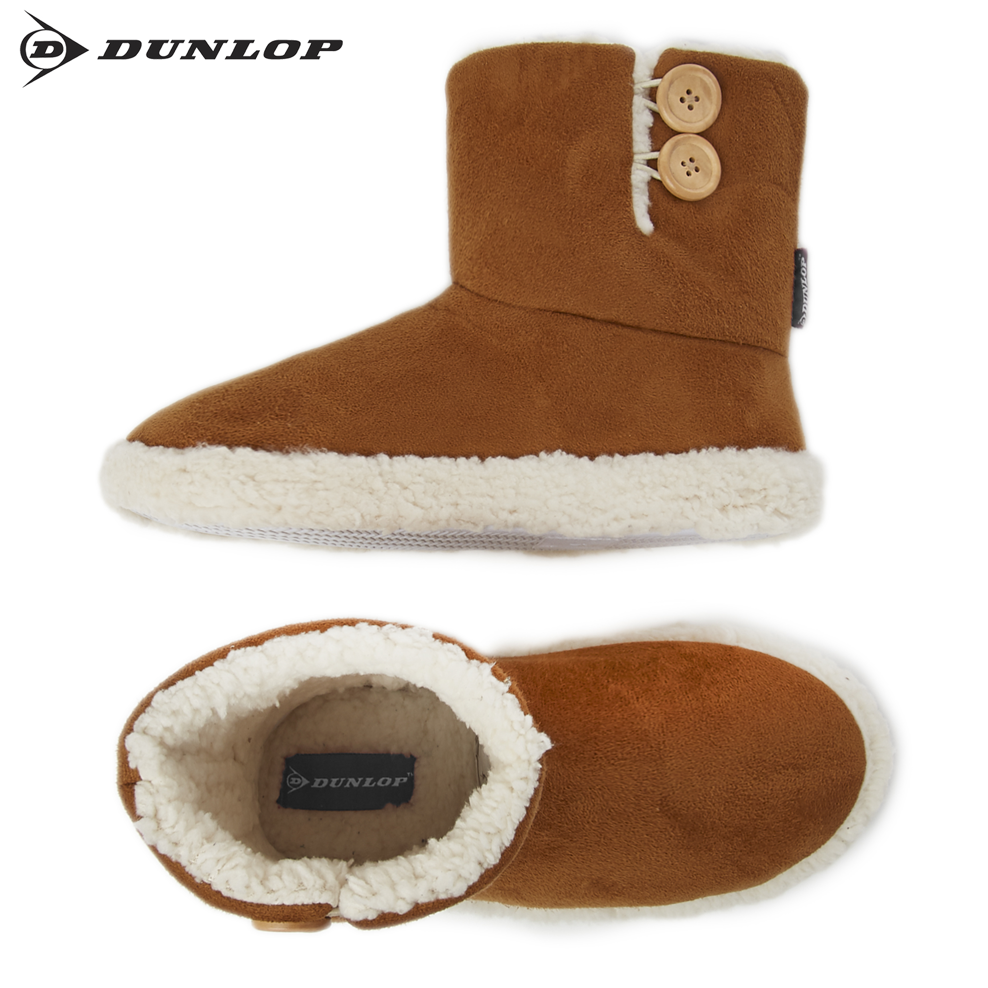 Dunlop Mens Botton Bootie Slippers Slip On Warm Lining Comfortable ...